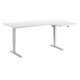 eurokraft basic Schreibtisch Venla, elektrisch höhenverstellbar, Ecke, BxT 1800 x 1200 mm, weiß/weiß, links