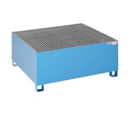 eurokraft basic Stahl-Auffangwanne f&uuml;r Tankcontainer IBC/KTC, f&uuml;r 1 x 1000-l-Container / 4 x 200-l-Fass stehend, pulverbeschichtet, blau RAL 5012