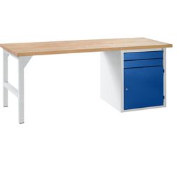 Werkbank, Baukastensystem, 2 Schubladen, 1 T&uuml;r, Breite 2000 mm, blau kaiserkraft