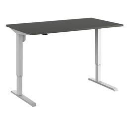 eurokraft basic Schreibtisch Venla, elektrisch höhenverstellbar, gerade, BxT 1400 x 800 mm, dunkelgrau/weiß