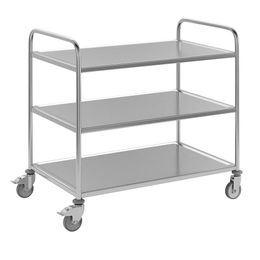 Edelstahl-Servierwagen, 3 Etagen, verzinkte Rolle, Reifen aus Gummi, LxBxH 1070 x 670 x 970 mm kaiserkraft