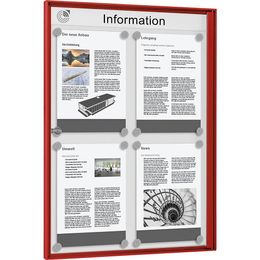 Schaukasten für innen, für Format 2 x 2 DIN A4, Rahmen rot kaiserkraft
