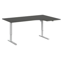 eurokraft basic Schreibtisch Venla, elektrisch höhenverstellbar, Ecke, BxT 1800 x 1200 mm, dunkelgrau/weiß, rechts
