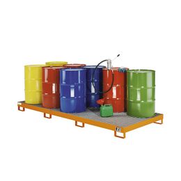 eurokraft pro Stahl-Auffangwanne, Auffangvolumen 240 l, f&uuml;r 10 x 200 l F&auml;sser, orange