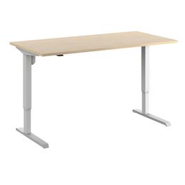 eurokraft basic Schreibtisch Venla, elektrisch höhenverstellbar, gerade, BxT 1600 x 800 mm, Birke/weiß