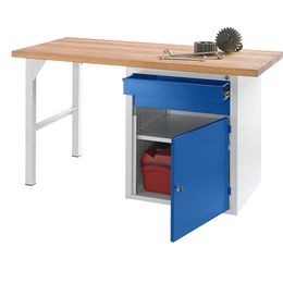 Werkbank, Baukastensystem, 2 Schubladen, 1 T&uuml;r, Breite 1500 mm, blau kaiserkraft