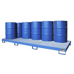 eurokraft pro Stahl-Auffangwanne, Auffangvolumen 240 l, f&uuml;r 10 x 200 l F&auml;sser, blau