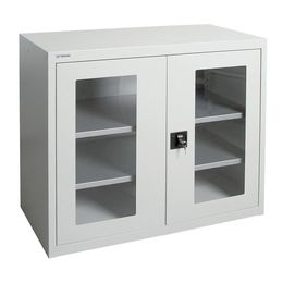 Fl&uuml;gelt&uuml;rschrank, mit Sichtfenstert&uuml;ren, 2 Fachb&ouml;den, lichtgrau kaiserkraft