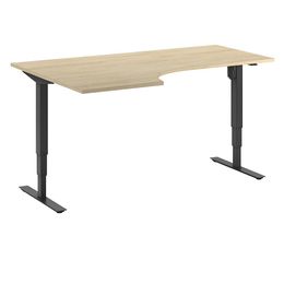 Schreibtisch Atlanta, elektrisch höhenverstellbar, Ecke, BxT 1800 x 1200 mm, Eiche/schwarz, links kaiserkraft