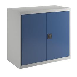 Fl&uuml;gelt&uuml;rschrank, mit Vollblecht&uuml;ren, 2 Fachb&ouml;den, lichtgrau / enzianblau kaiserkraft