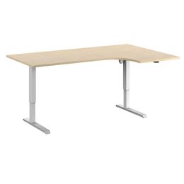 eurokraft basic Schreibtisch Venla, elektrisch höhenverstellbar, Ecke, BxT 1800 x 1200 mm, Birke/weiß, links