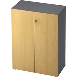 eurokraft pro Aktenschrank, Flügeltüren, 2 Fachböden, graphit / Buche