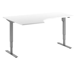 Schreibtisch Atlanta, elektrisch höhenverstellbar, Ecke, BxT 1800 x 1200 mm, weiß/silber, links kaiserkraft