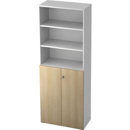 eurokraft pro Kombi-Schrank, 5 Fachböden, 2 Flügeltüren, weiß / Eiche