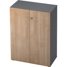eurokraft pro Aktenschrank, Flügeltüren, 2 Fachböden, graphit / Nussbaum-Dekor