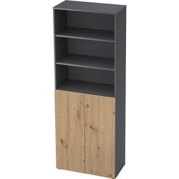 eurokraft pro Kombi-Schrank, 5 Fachböden, 2 Flügeltüren, graphit / Asteiche