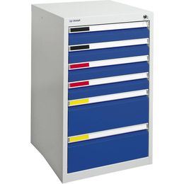 Schubladenschrank, Breite 500 mm, 6 Schubladen, lichtgrau / enzianblau kaiserkraft