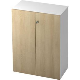 eurokraft pro Aktenschrank, Flügeltüren, 2 Fachböden, weiß / Eiche
