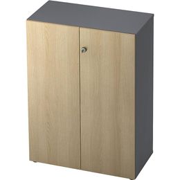 eurokraft pro Aktenschrank, Fl&uuml;gelt&uuml;ren, 2 Fachb&ouml;den, graphit / Eiche