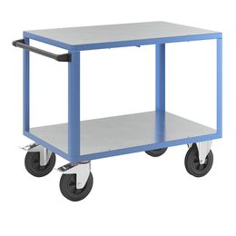 eurokraft pro Montagewagen, Tragfähigkeit 500 kg, 2 Ladeflächen mit verzinkten Stahlblech-Auflagen, Ladefläche 1050 x 700 mm, Gestell lichtblau