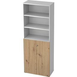 eurokraft pro Kombi-Schrank, 5 Fachböden, 2 Flügeltüren, weiß / Asteiche