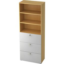 eurokraft pro Kombi-Schrank, 2 Fachböden, 3 Hängeregistraturschübe, Buche / alusilber