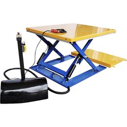 eurokraft basic Flachform-Hubtisch, G-Form, Tragfähigkeit 1200 kg, Hand-Bedienelement