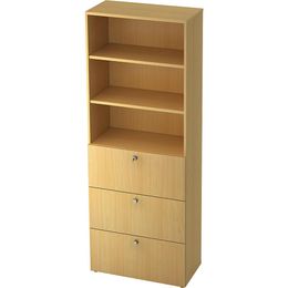 eurokraft pro Kombi-Schrank, 2 Fachböden, 3 Hängeregistraturschübe, Buche / Buche