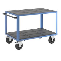 eurokraft pro Montagewagen, Tragfähigkeit 500 kg, 2 Ladeflächen aus Kunststoff, Ladefläche 1250 x 800 mm, Gestell lichtblau