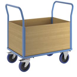 eurokraft pro Plattformwagen mit Holzwänden, Vollelastik-Rollen, 4 hohe Wände, Ladeflächen-LxB 995 x 645 mm