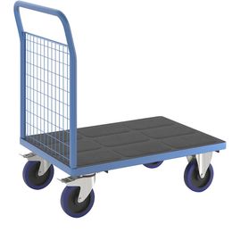 eurokraft pro Plattformwagen mit Gitterw&auml;nden, Vollelastik-Rollen, 1 hohe Gitter, LxB 1000 x 700 mm