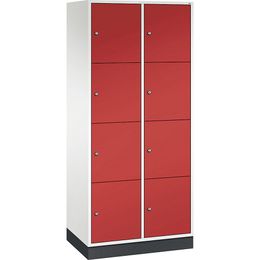 C+P 4er-Schlie&szlig;fachschrank Intro, 2 Abteile, reinwei&szlig; / feuerrot, BxT 820 x 500 mm