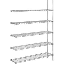 Stahldraht-Gitterregal, verchromt, Fachlast 100 kg, BxT 1220 x 360 mm, Anbauregal, Höhe 1880 mm, 5 Fachböden kaiserkraft