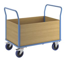 eurokraft pro Plattformwagen mit Holzw&auml;nden, Vollelastik-Rollen, 4 hohe W&auml;nde, Ladefl&auml;chen-LxB 1195 x 745 mm