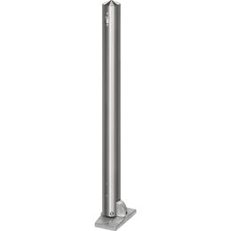 Edelstahl-Sperrpfosten, mit Spitzkopf, zum Aufdübeln, Ø 76 mm, klappbar, Profilzylinder kaiserkraft