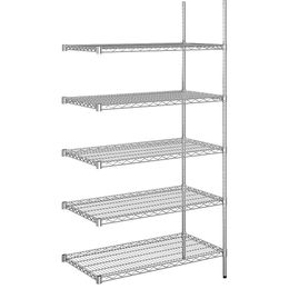 Stahldraht-Gitterregal, verchromt, Fachlast 150 kg, BxT 910 x 610 mm, Anbauregal, Höhe 1880 mm, 5 Fachböden kaiserkraft