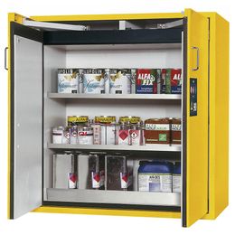 ASECOS Feuerbest&auml;ndiger Gefahrstoffschrank Typ 90, 2-t&uuml;rig, Au&szlig;en-HxBxT 1298 x 1200 x 615 mm, gelb, Edelstahl