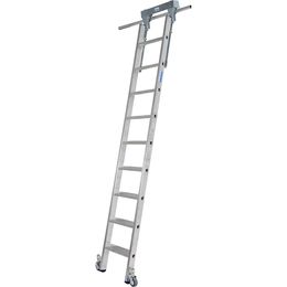 Krause Stufen-Regalleiter, mit Kopffahrwerk f&uuml;r Rundrohr-Schienenanlage, 9 Stufen