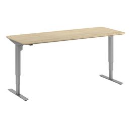 Schreibtisch Atlanta Trend, elektrisch höhenverstellbar, gerade, abgerundete Ecken, BxT 2000 x 800 mm, Eiche/silber kaiserkraft