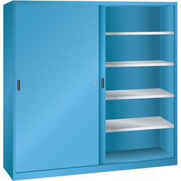 LISTA Schiebet&uuml;renschrank mit Vollblecht&uuml;ren, 8 Fachb&ouml;den, lichtblau