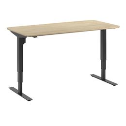Schreibtisch Atlanta Trend, elektrisch höhenverstellbar, gerade, abgerundete Ecken, BxT 1600 x 800 mm, Eiche/schwarz kaiserkraft