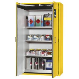 ASECOS Feuerbest&auml;ndiger Gefahrstoffschrank Typ 90, 2-t&uuml;rig, Au&szlig;en-HxBxT 1968 x 900 x 615 mm, gelb, Edelstahl