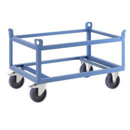 eurokraft pro Fahrgestell aus Stahl, für Europaletten, Tragfähigkeit 500 kg, Ladehöhe 650 mm, blau