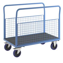 eurokraft pro Plattformwagen mit Gitterwänden, Vollelastik-Rollen, 2 hohe Gitter-Seitenwände, LxB 1250 x 720 mm