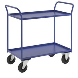 Kongamek Tischwagen KM41, 2 Etagen mit Aufkantung, LxBxH 1070 x 550 x 1000 mm, blau, 2 Lenk- und 2 Bockrollen