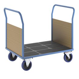 eurokraft pro Plattformwagen mit Holzw&auml;nden, Vollelastik-Rollen, 2 Stirnw&auml;nde, Ladefl&auml;chen-LxB 1150 x 800 mm