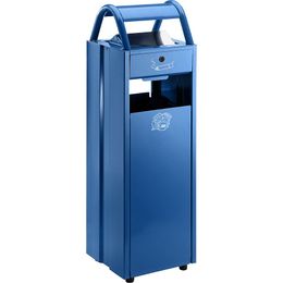 Var Abfallsammler mit Ascher und Regenschutzdach, Volumen 35 l, BxHxT 300 x 960 x 250 mm, blau RAL 5010