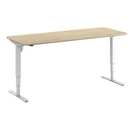 Schreibtisch Atlanta Trend, elektrisch höhenverstellbar, gerade, abgerundete Ecken, BxT 2000 x 800 mm, Eiche/weiß kaiserkraft