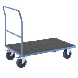 eurokraft pro Plattformwagen mit Rohrschiebeb&uuml;gel, Vollelastik-Rollen, lichtblau, Ladefl&auml;chen-LxB 1250 x 800 mm
