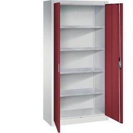 C+P Werkstatt-Fl&uuml;gelt&uuml;rschrank, HxBxT 1950 x 930 x 400 mm, lichtgrau / rubinrot
